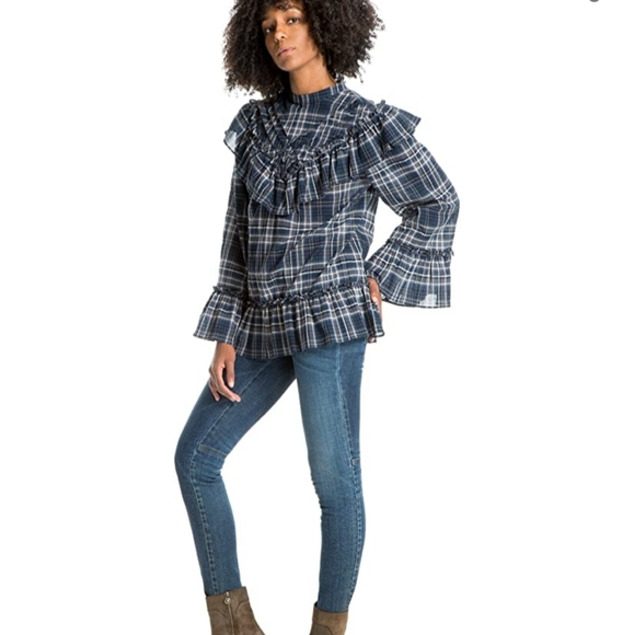 Max Studio | Tops | Max Studio Ruffled Plaid Top Medium | Poshmark
